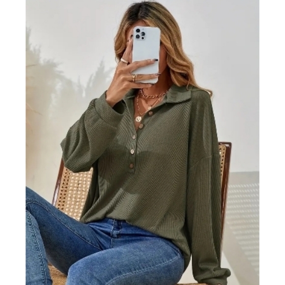 Tops | Textured Half Button Pullover | Poshmark